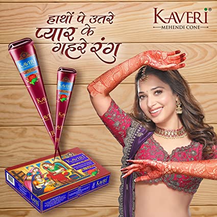 2 x Kaveri Dark Brown Mehndi CONE All Natural Body Art Organic Tempora ...